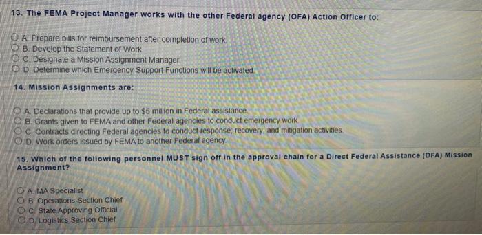 13. The FEMA Project Manager works with the other | Chegg.com