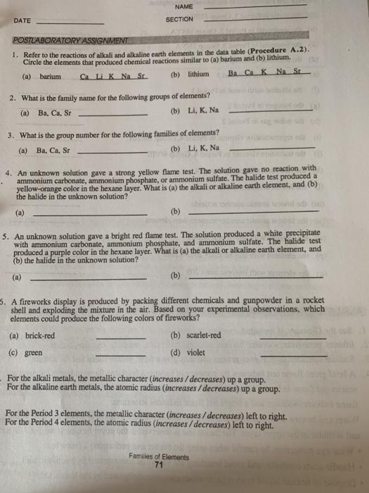 Solved NAME DATE SECTION POSTLABORATORY ASSIGNMENT 1. Refer | Chegg.com
