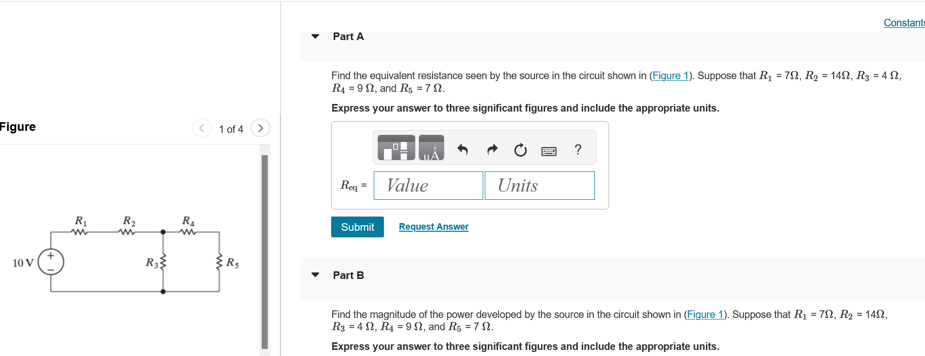 Solved Part AFind the equivalent resistance seen by the | Chegg.com