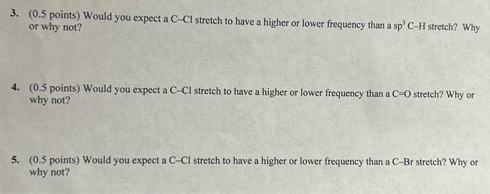 Solved 3. ( 0.5 points) Would you expect a C−Cl stretch to | Chegg.com