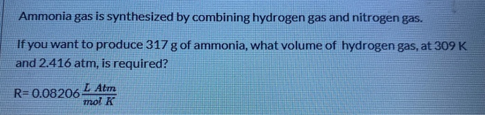 Solved Ammonia gas is synthesized by combining hydrogen gas | Chegg.com