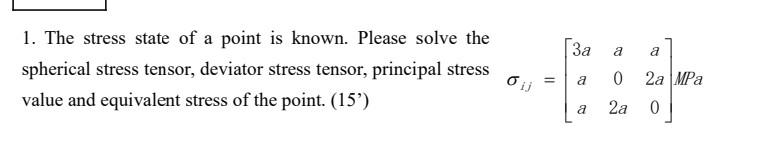 Solved 1. The stress state of a point is known. Please solve | Chegg.com
