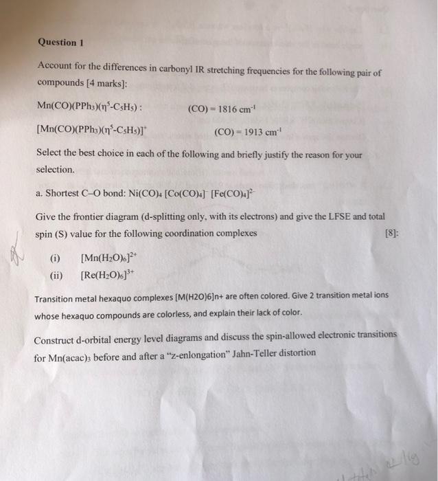 Solved Question 1 Account for the differences in carbonyl IR | Chegg.com