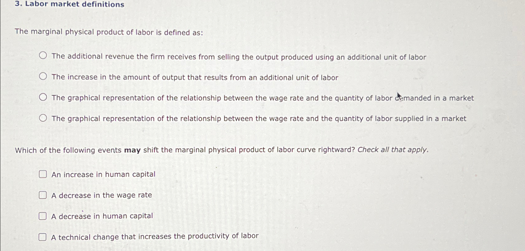Solved Labor market definitionsThe marginal physical product | Chegg.com