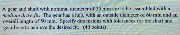 Solved A gear and shaft with nominal diameter of 35 mm are | Chegg.com