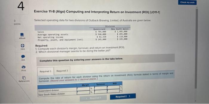 Solved Exercise 11-8 (Algo) Computing and Interpreting | Chegg.com
