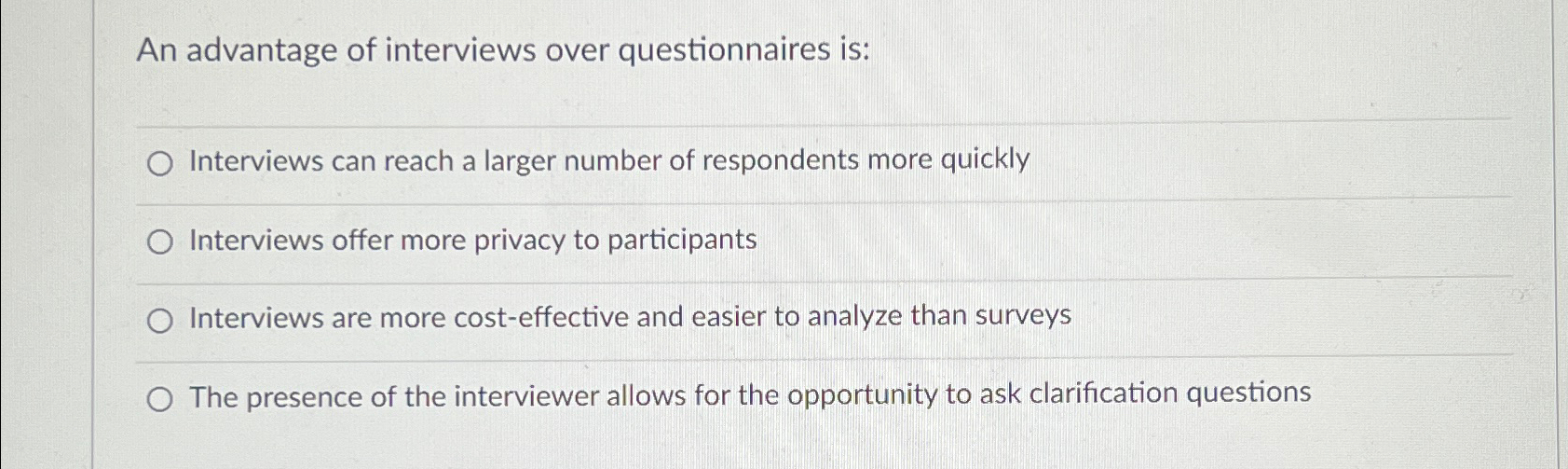 Solved An advantage of interviews over questionnaires | Chegg.com