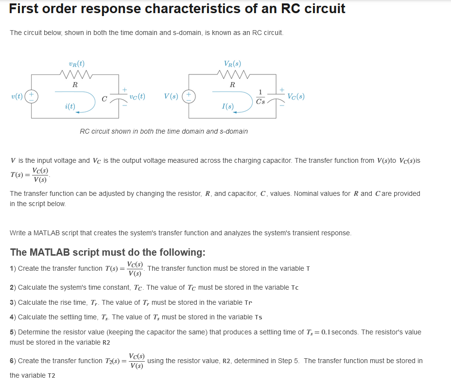 First order response characteristics of an RC | Chegg.com