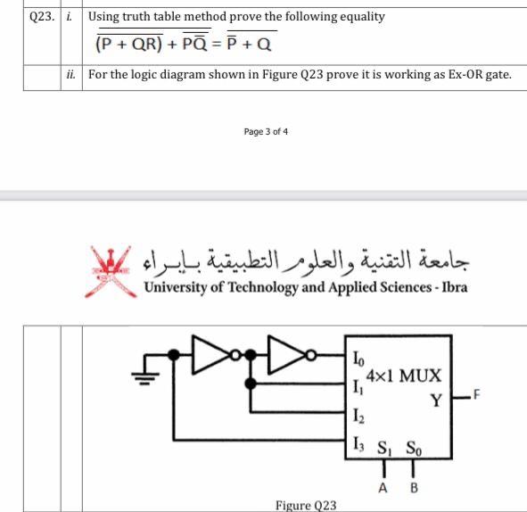 Solved Q23. i Using truth table method prove the following | Chegg.com