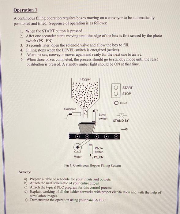 Solved Operation 1 A continuous filling operation requires | Chegg.com