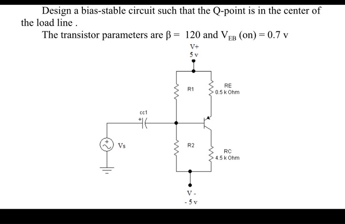 Solved Design a bias-stable circuit such that the Q-point is | Chegg.com