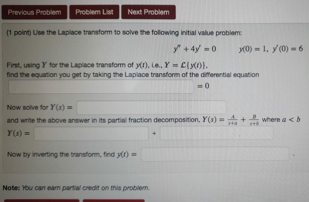 Solved Previous Problem Problem List Next Problem (1 point) | Chegg.com