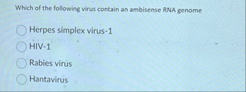 Solved Which of the following virus contain an ambisense RNA | Chegg.com