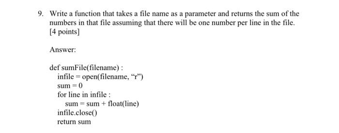 Solved 9 Write A Function That Takes A File Name As A 8826