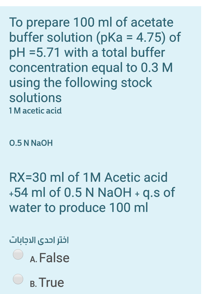 Solved To prepare 100 ml of acetate buffer solution (pKa = | Chegg.com