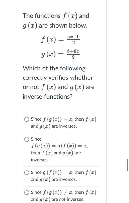 Solved The functions f(x) and g(x) are shown below. | Chegg.com
