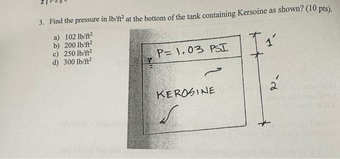 Solved 3. Find the pressure in lb/ft2 at the bottom of the | Chegg.com