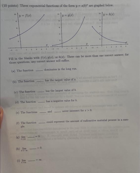 Solved (10 points) Three exponential functions of the form | Chegg.com