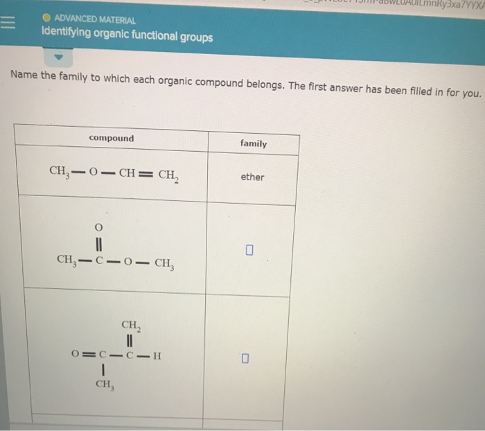 Solved ADVANCED MATERIAL Identifying organic functional | Chegg.com