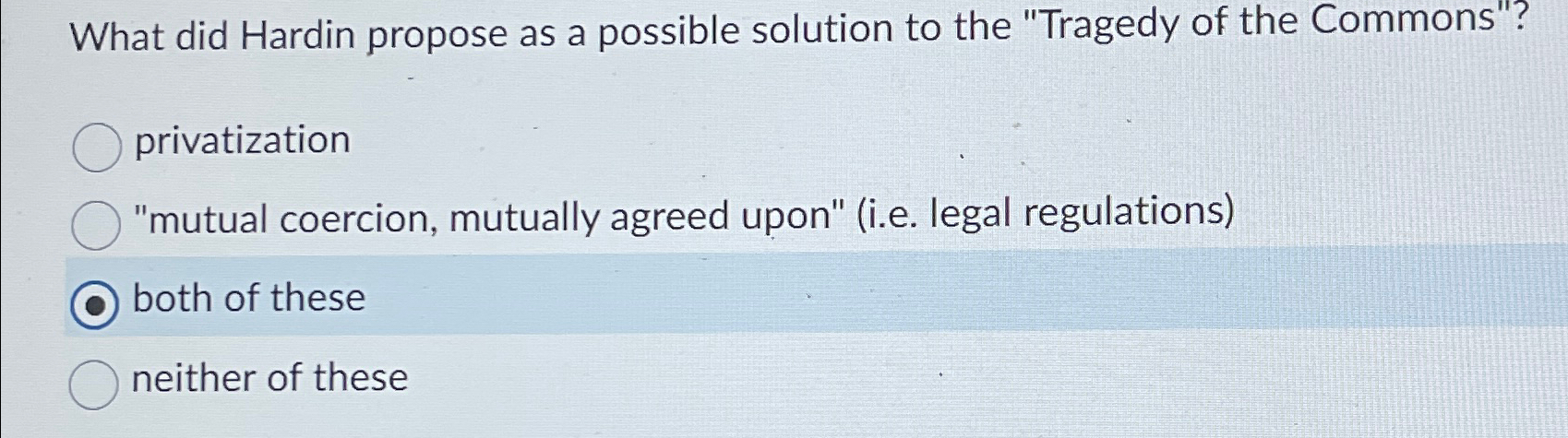 Solved What did Hardin propose as a possible solution to the | Chegg.com