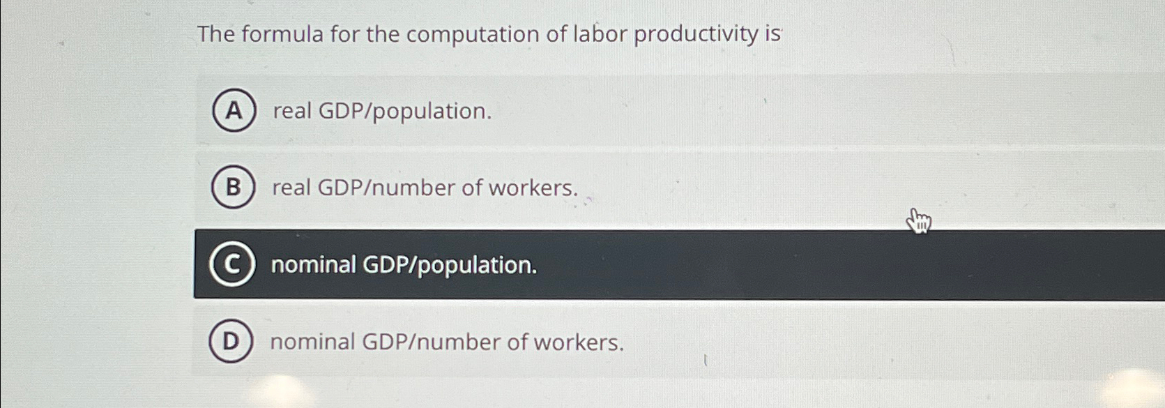 Solved The formula for the computation of labor productivity | Chegg.com