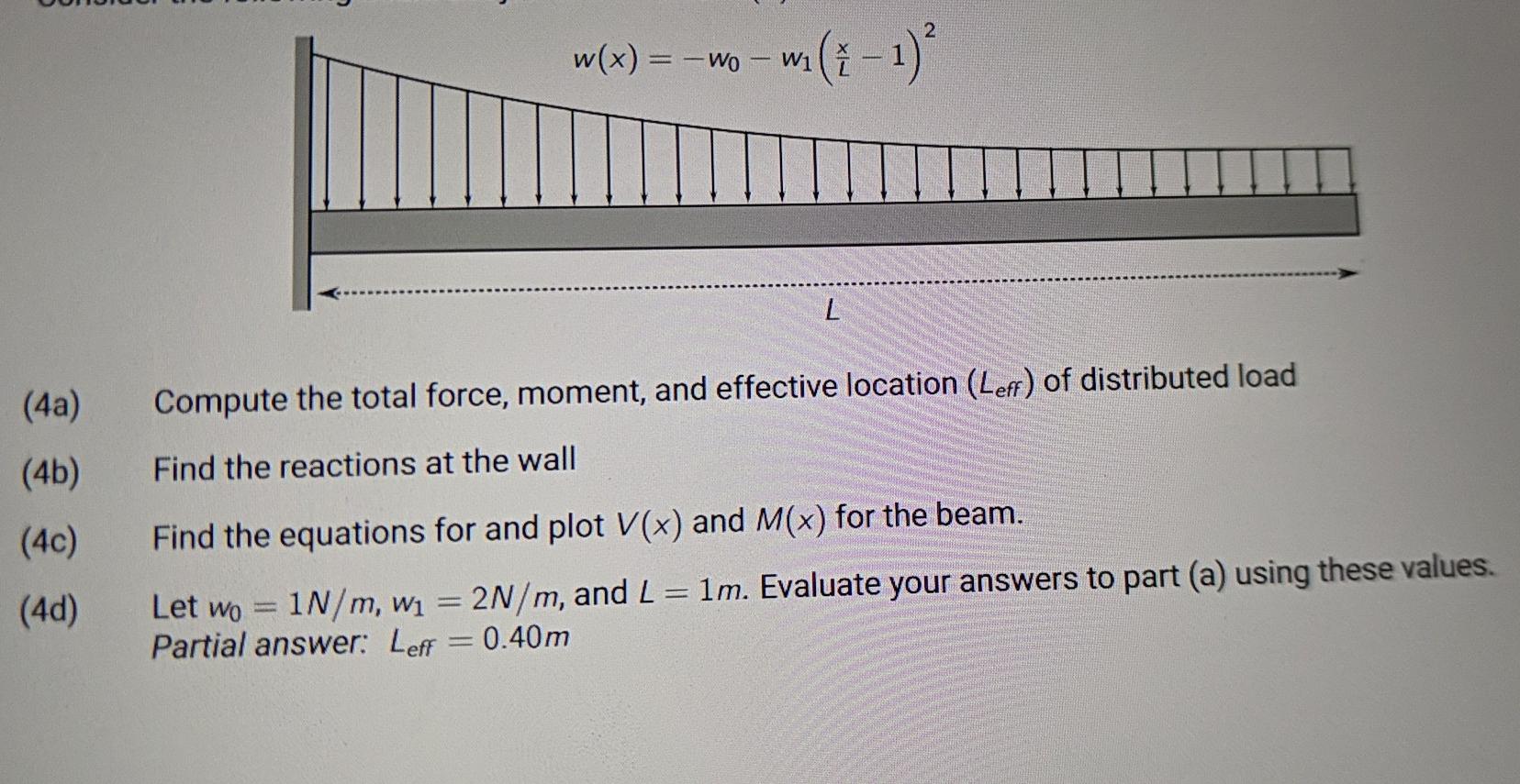 Solved 2 w(x) = -wo W1 L (4a) Compute the total force, | Chegg.com