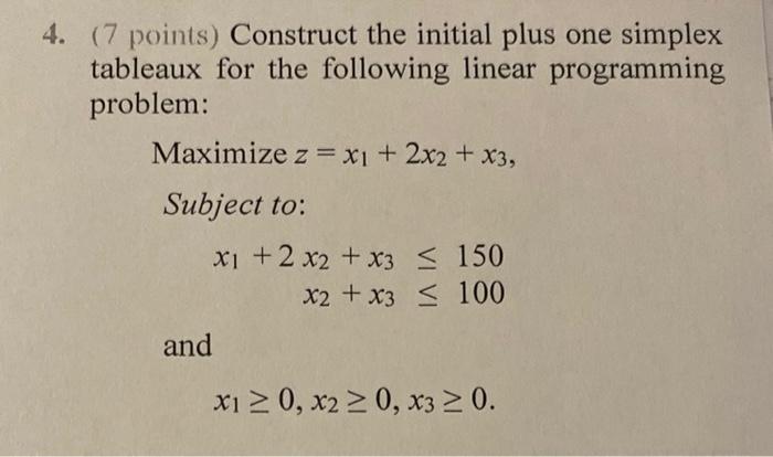 Solved 4 7 Points Construct The Initial Plus One Simplex 4084