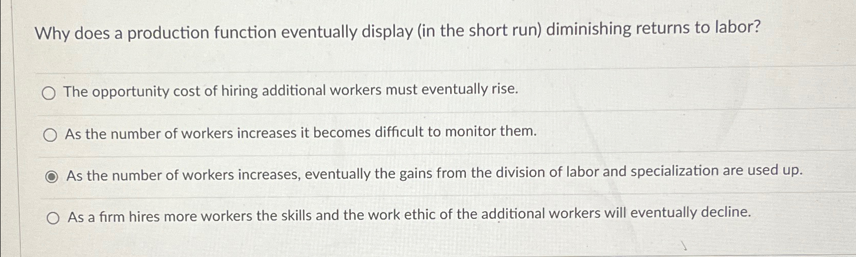 Solved Why does a production function eventually display (in | Chegg.com