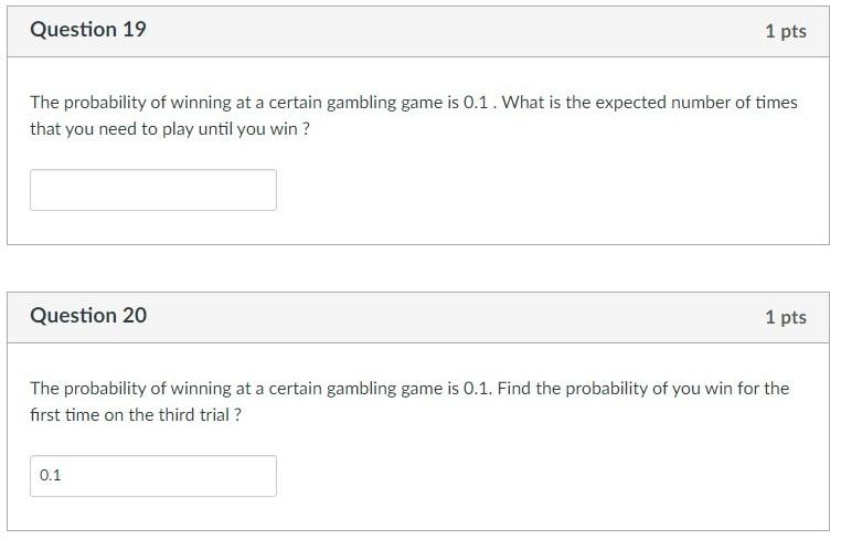 Solved The probability of winning at a certain gambling game | Chegg.com