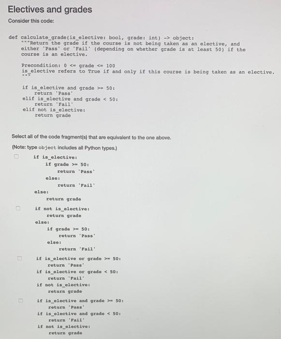 Solved Electives and grades Consider this code: def | Chegg.com