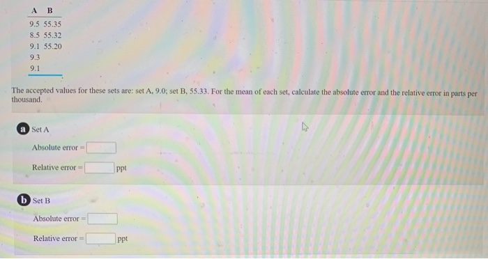 Solved A B 9.5 55.35 8.5 55.32 9.1 55.20 9.3 9.1 The | Chegg.com