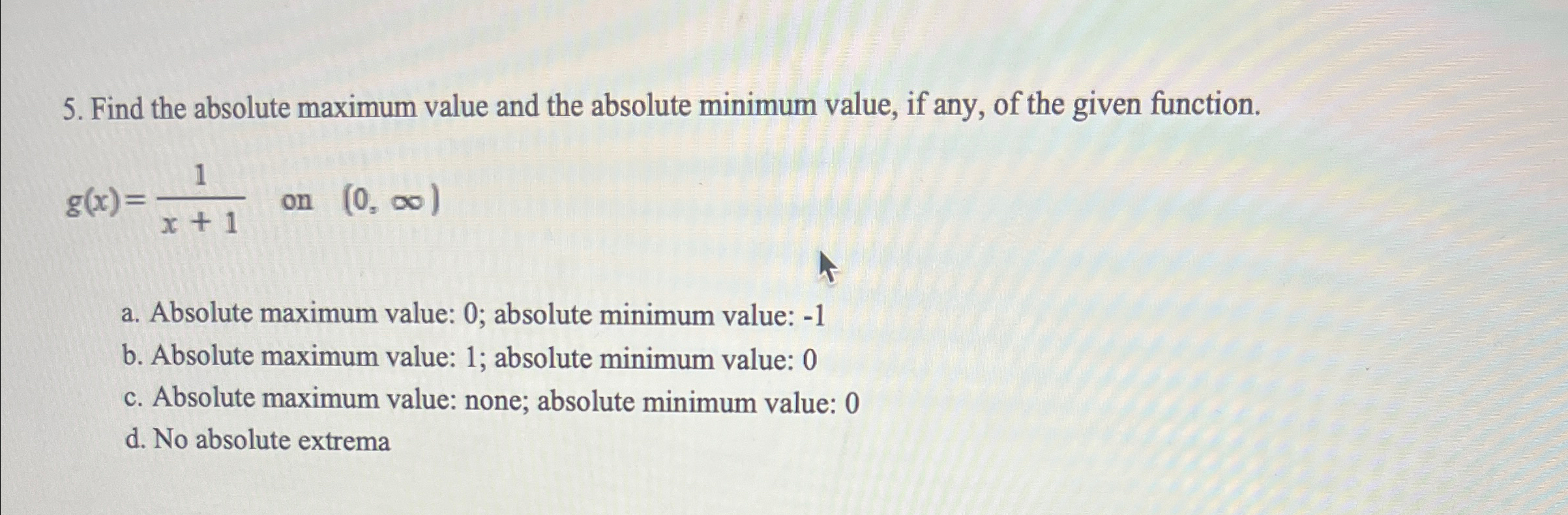 Solved Find the absolute maximum value and the absolute | Chegg.com