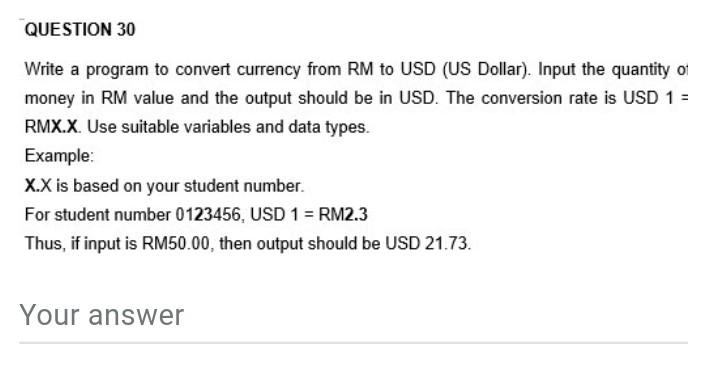 Solved QUESTION 30 Write a program to convert currency from | Chegg.com