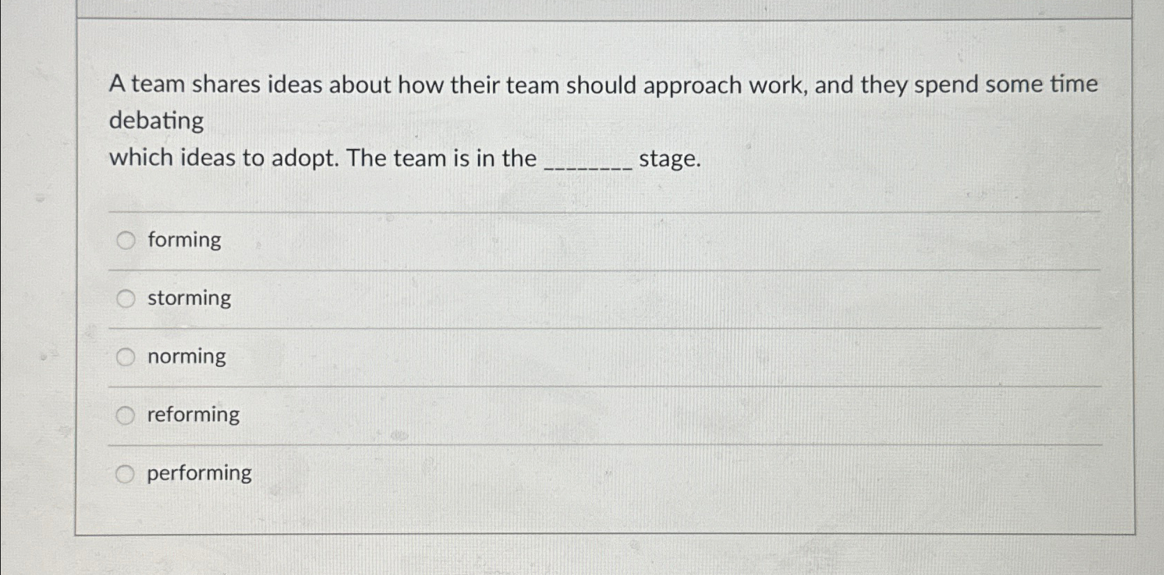 Solved A team shares ideas about how their team should | Chegg.com
