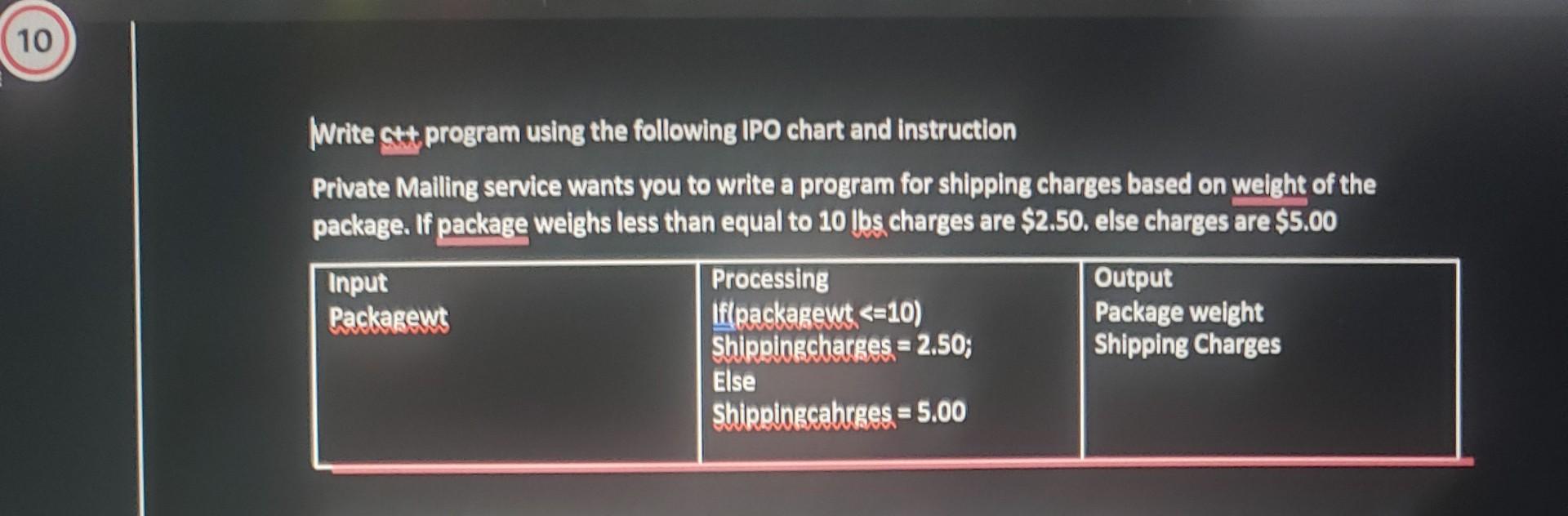Solved 10 Write c++ program using the following IPO chart | Chegg.com