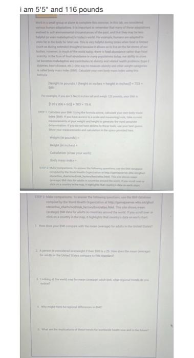 i am 5'5" and 116 pounds | Chegg.com