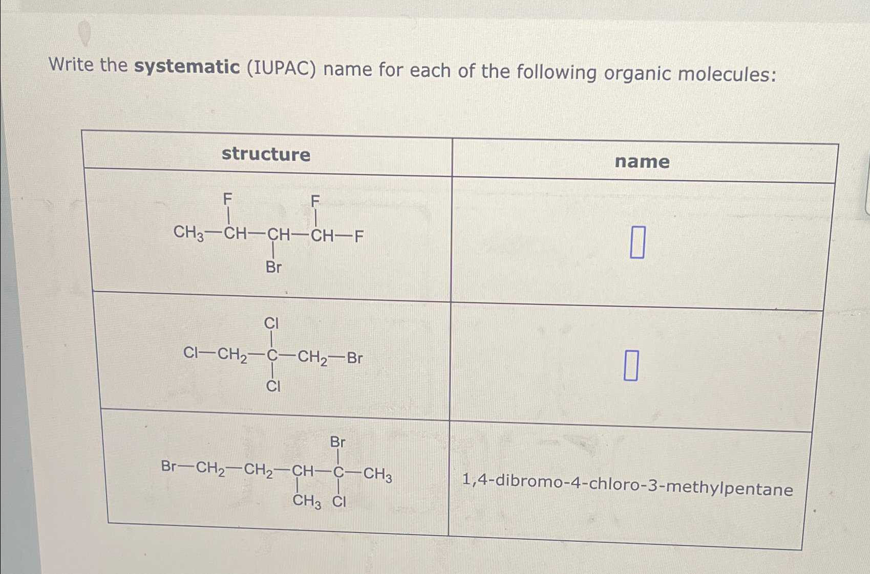 Solved Write the systematic (IUPAC) ﻿name for each of the | Chegg.com