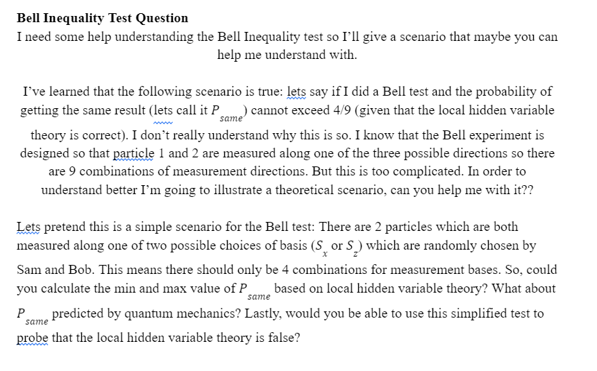 Solved Bell Inequality Test QuestionI need some help | Chegg.com