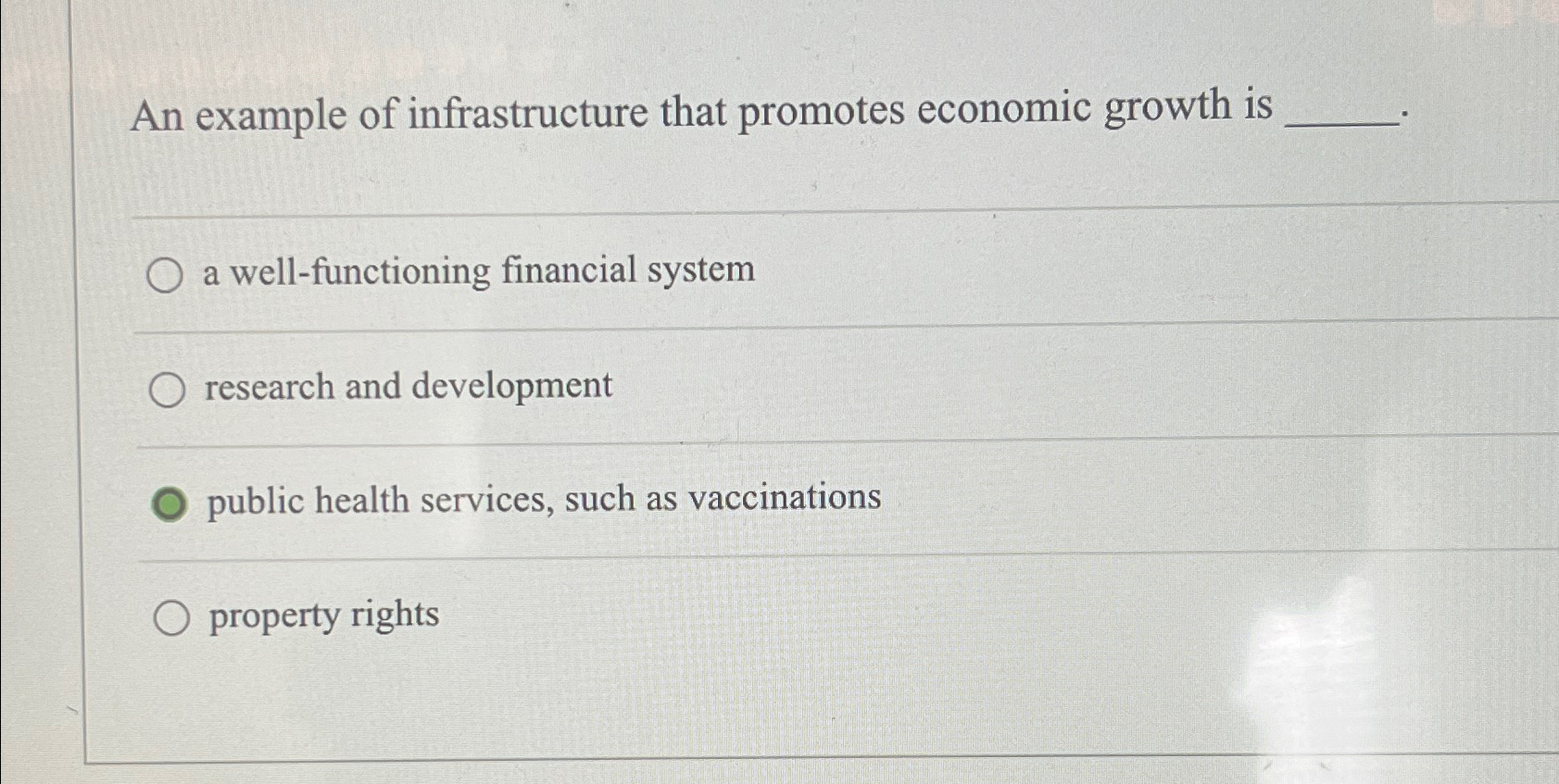 Solved An example of infrastructure that promotes economic | Chegg.com