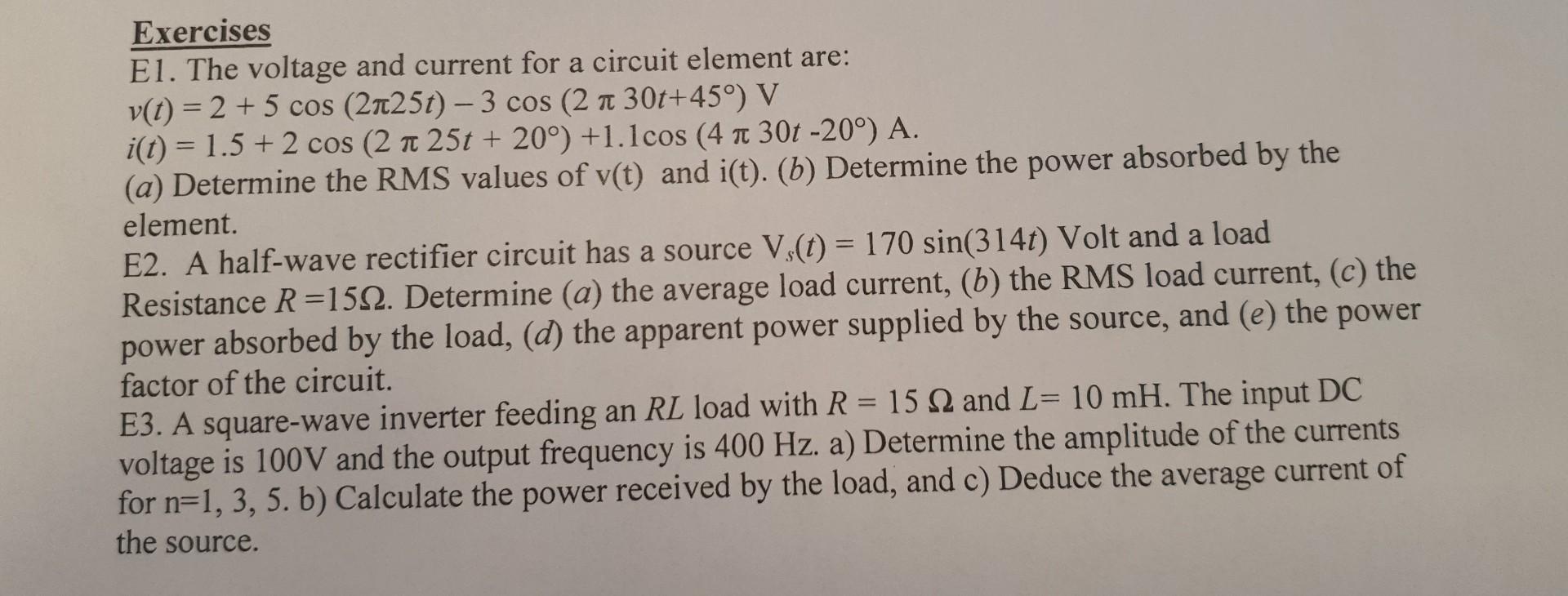 Solved Exercises E1. The voltage and current for a circuit | Chegg.com