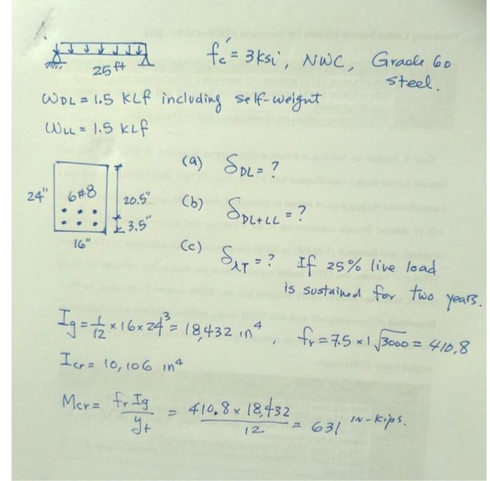 Solved calculate long term deflection for dead load +2 years | Chegg.com
