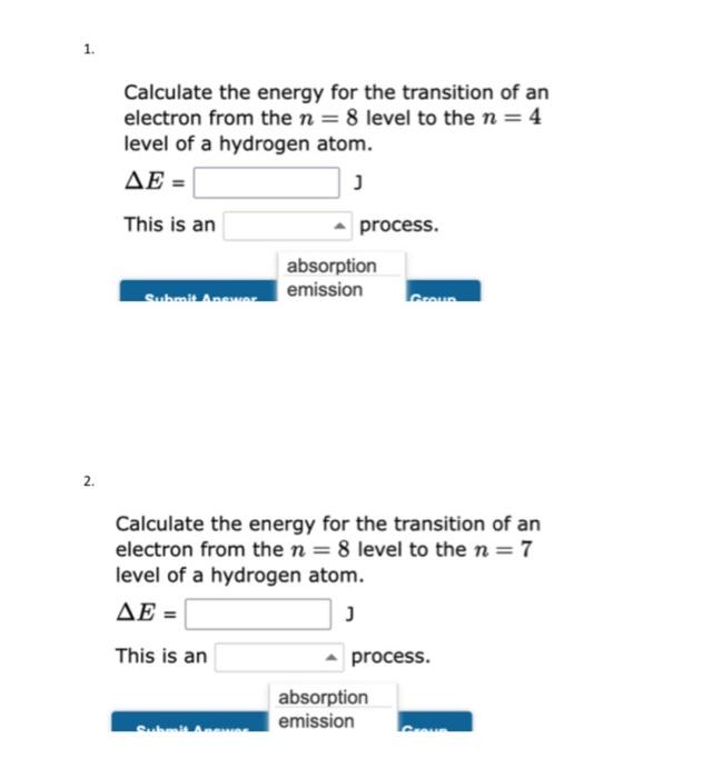 Solved Calculate the energy for the transition of an | Chegg.com