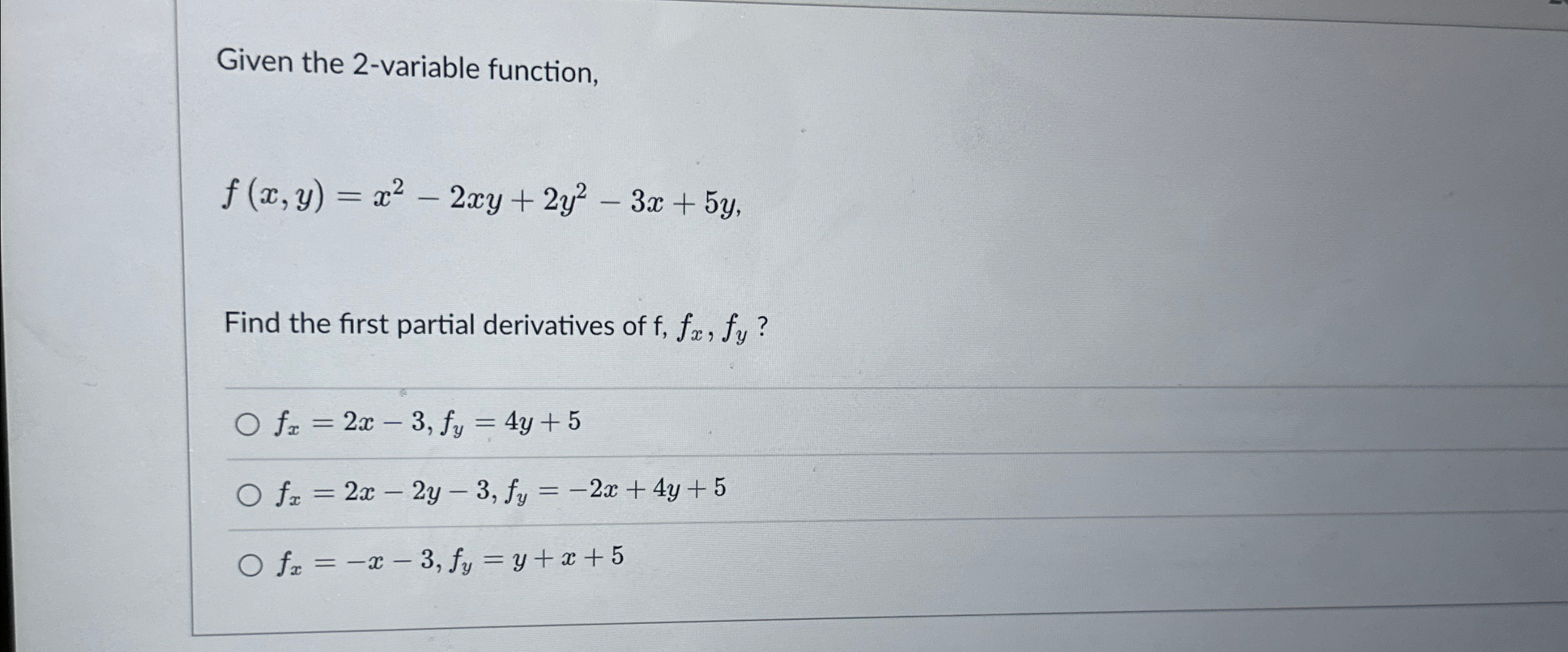 Solved Given the 2-variable | Chegg.com