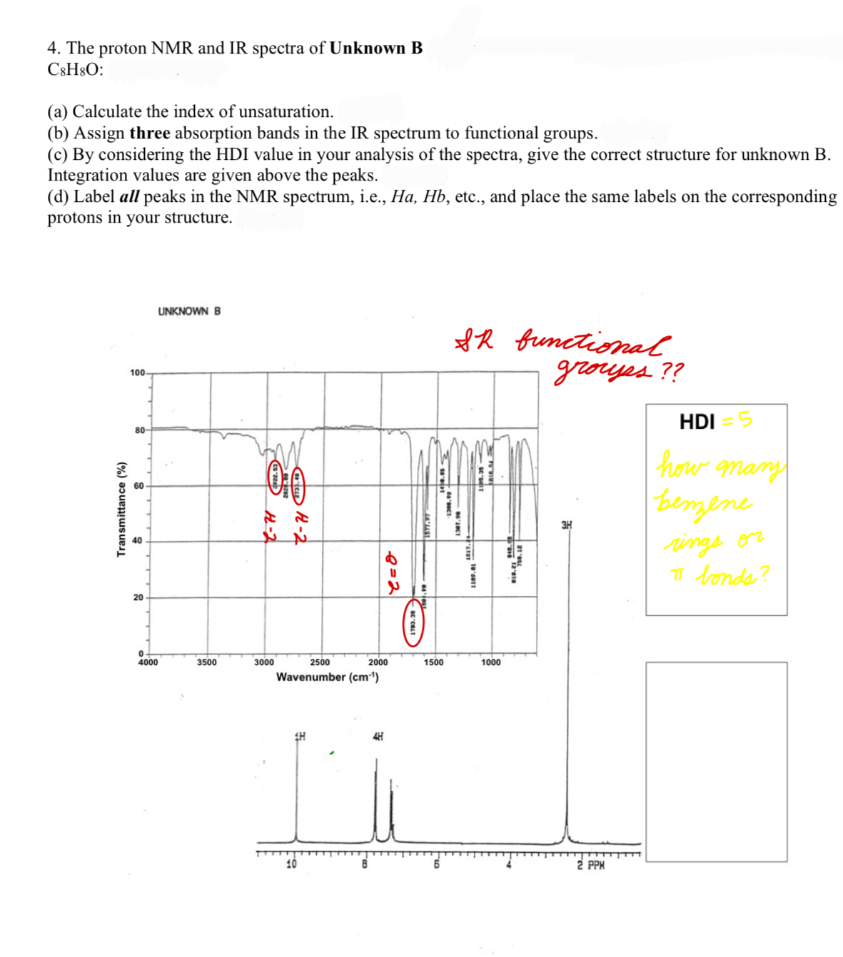 Solved The proton NMR and IR spectra of Unknown BC8H8O ﻿:(a) | Chegg.com