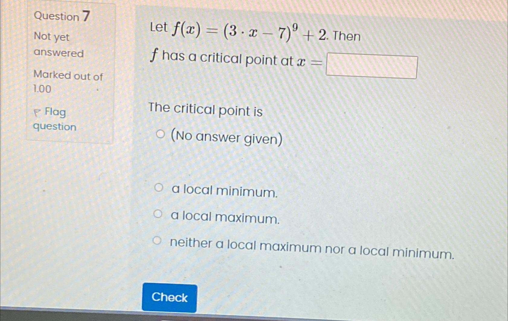 Solved Question 7Not yet answeredMarked out of 1.00Flag | Chegg.com