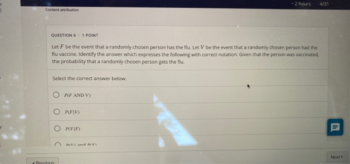 Solved - 2 hours 4/31 Content attribution QUESTION 6 - 1 | Chegg.com