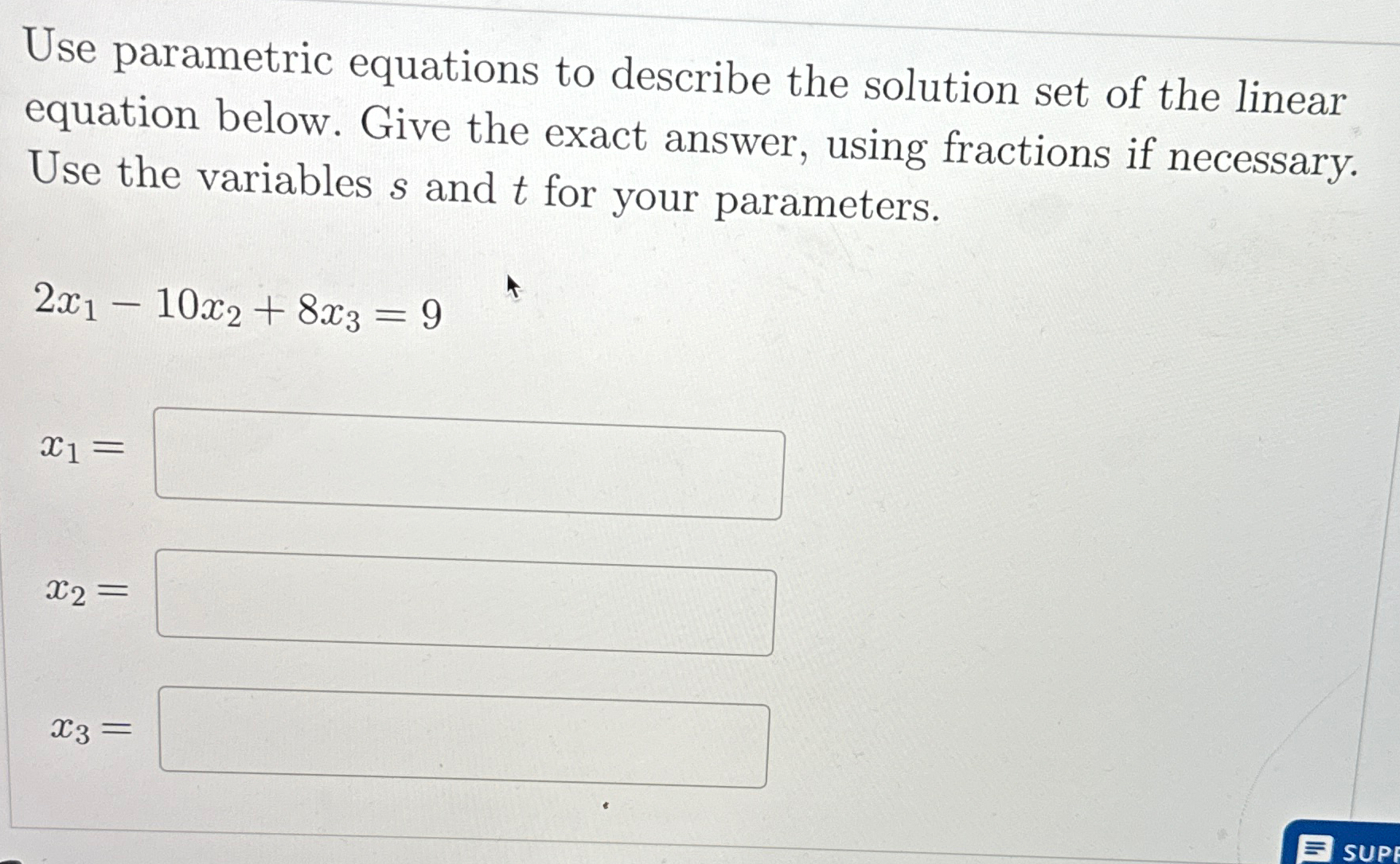 Solved Use parametric equations to describe the solution set | Chegg.com