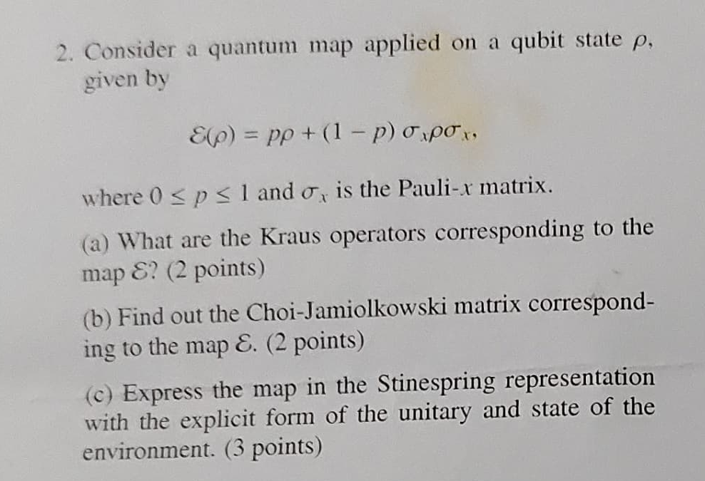 Solved Consider a quantum map applied on a qubit state ρ, | Chegg.com