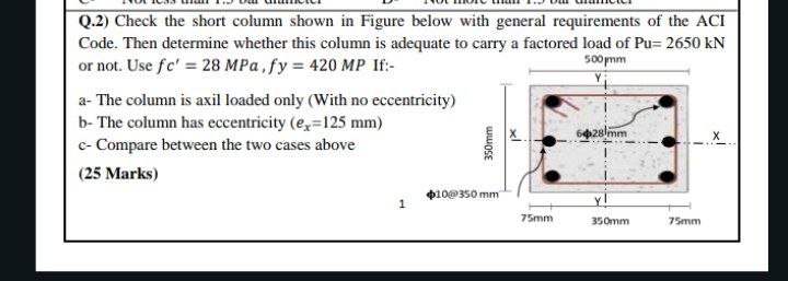 Solved Q.2) ﻿Check the short column shown in Figure below | Chegg.com