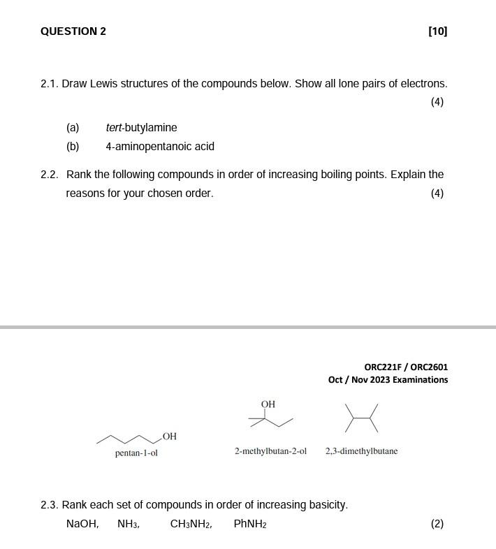 Solved 2.1. Draw Lewis structures of the compounds below. | Chegg.com